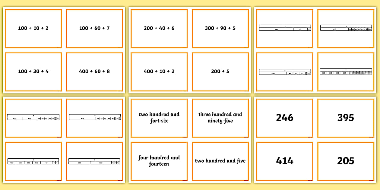 Three Digit Numbers Bar Modelling Matching Cards - Twinkl