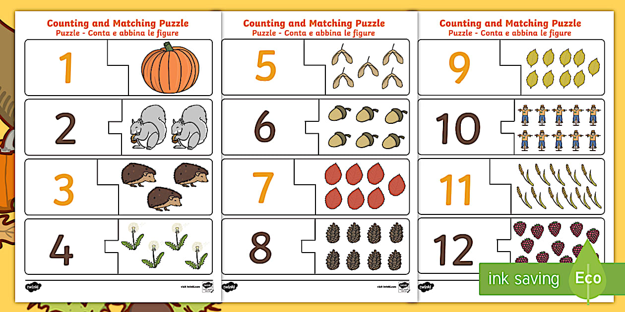 Autumn Themed Counting Puzzle English/Italian - Autumn Themed Counting ...