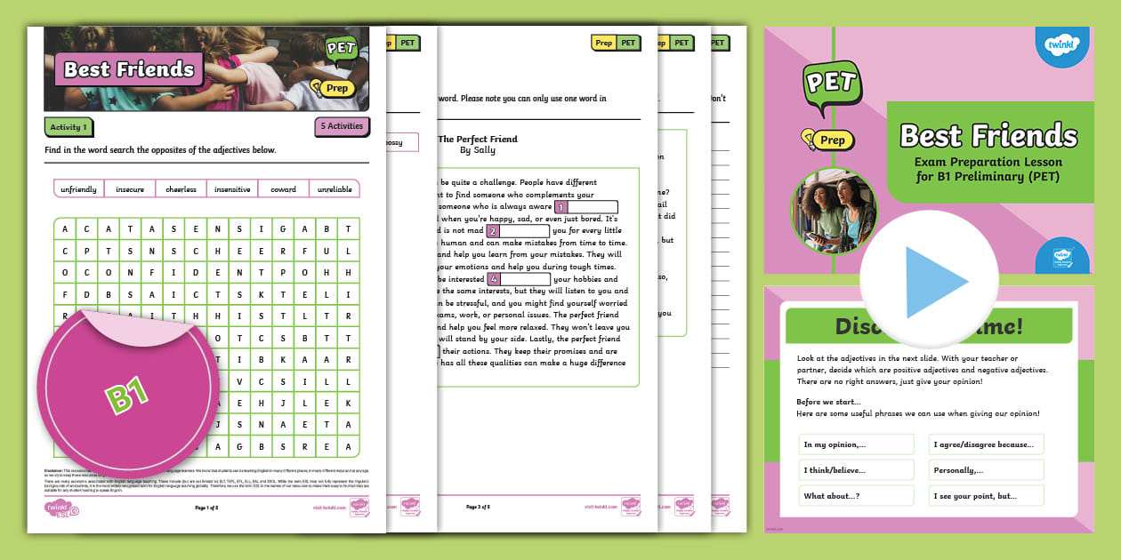 B1 PET Prep Lesson - Best Friends with Twinkl (teacher made)