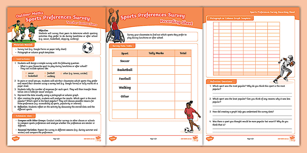 Outdoor Maths: Sports Preferences Survey (Teacher-Made)