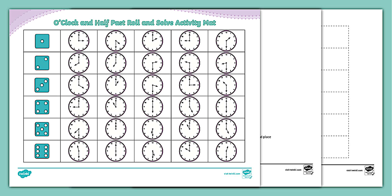 👉 O'Clock and Half Past Roll and Solve Activity Mat
