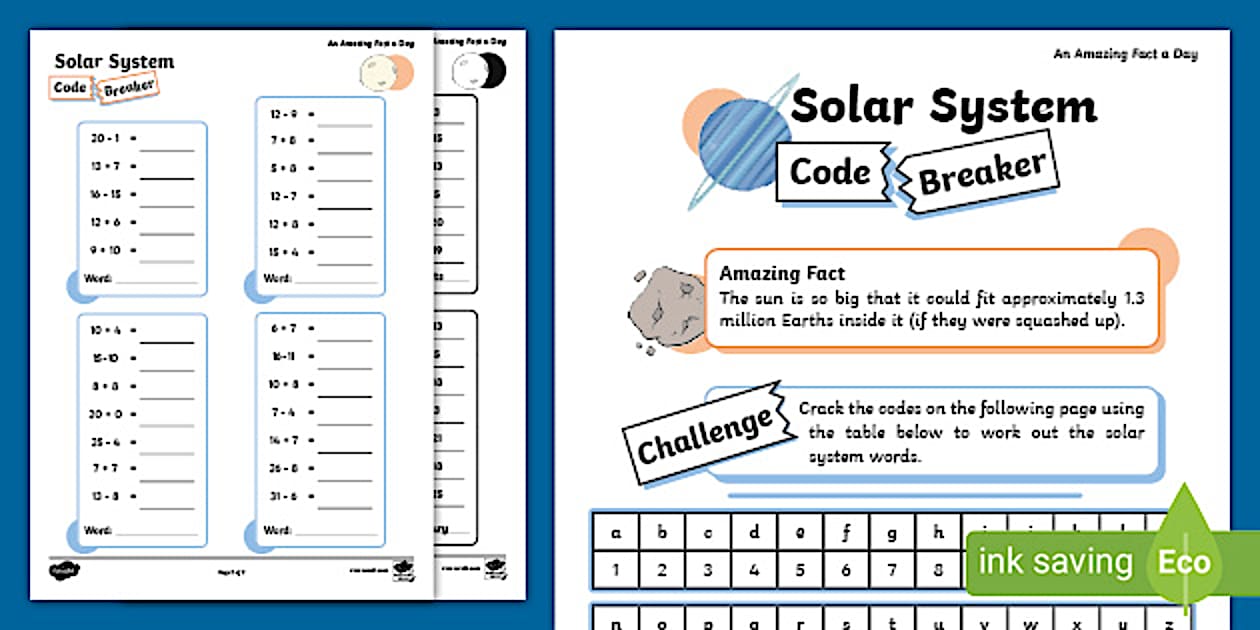 Solar System Code Breaker Space Worksheet | Twinkl - Twinkl