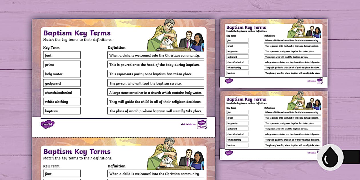 Baptism: Key Terms Activity Sheet (Teacher-Made) - Twinkl