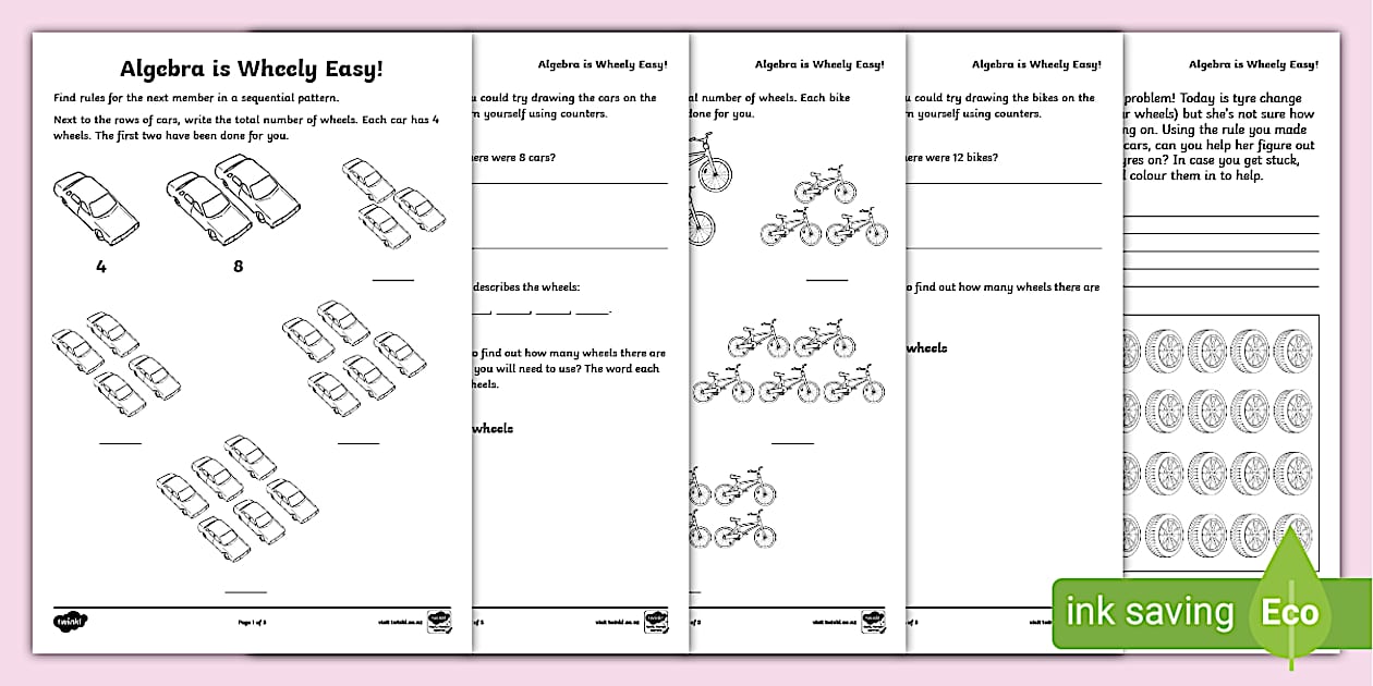 Year 3-4 Algebra is Wheely Easy Activity Sheet - Twinkl