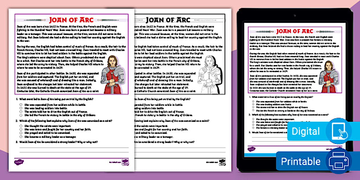 Engaging Joan of Arc Worksheet for 8th Grade | Twinkl USA