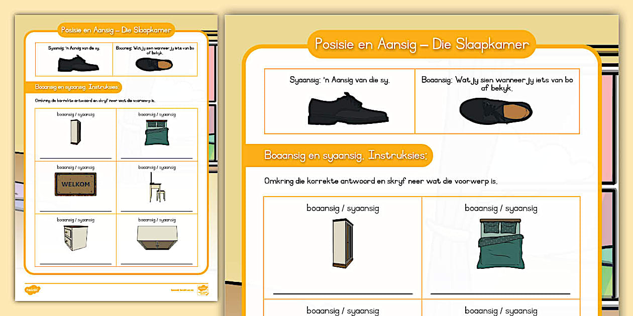 Graad 2 Wiskunde: Posisie en Aansig: Die Slaapkamer - Twinkl