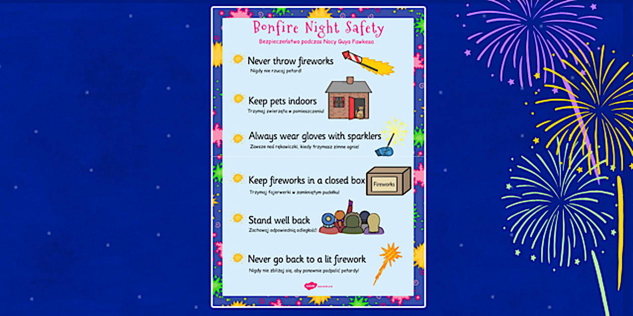 Bonfire Night Safety Posters Polish Translation - Twinkl