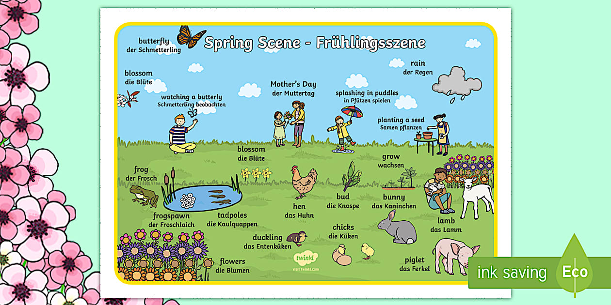 Springtime Scene Word Mat English/German (teacher made)