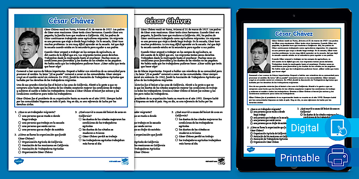 Comprensión lectora sobre César Chávez | Twinkl USA