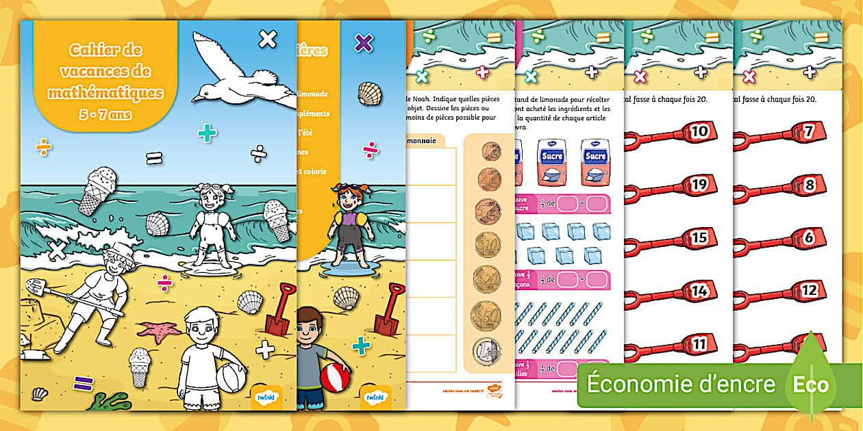 Cahier de vacances de l'été - mathématiques pour 5 - 7 ans