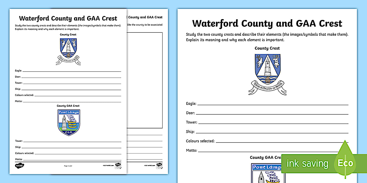 Waterford County and GAA Crest Worksheet / Worksheet