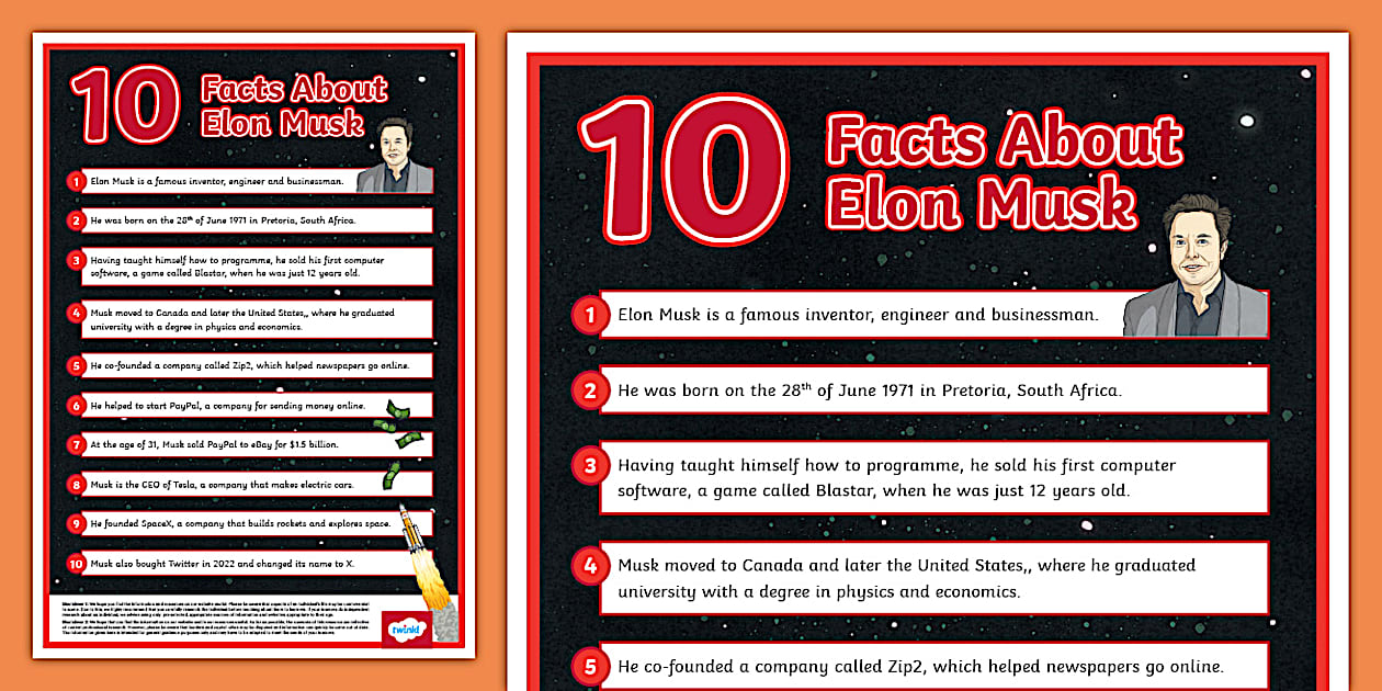 10 Facts About Elon Musk Display Poster (teacher made)