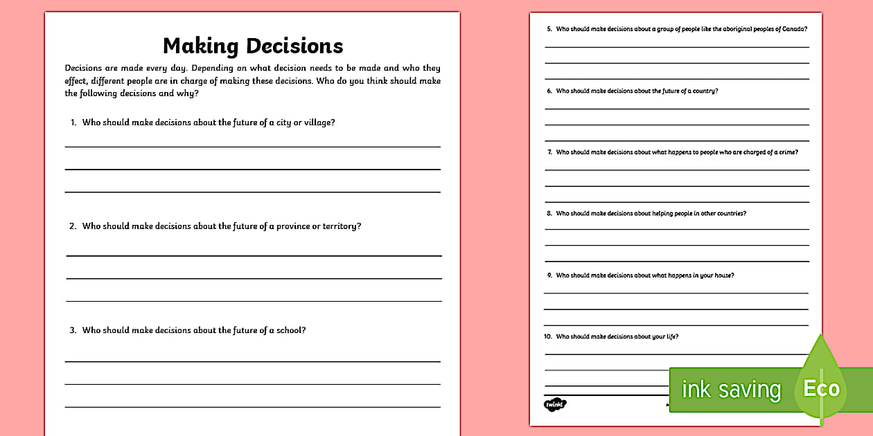 Making Decisions Worksheet / Worksheet - Twinkl