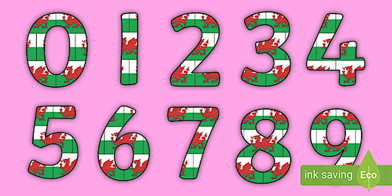 Welsh Display Numbers Flag (Hecho por educadores) - Twinkl