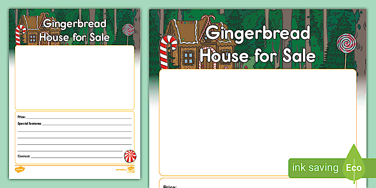 Gingerbread House for Sale Advert Worksheet