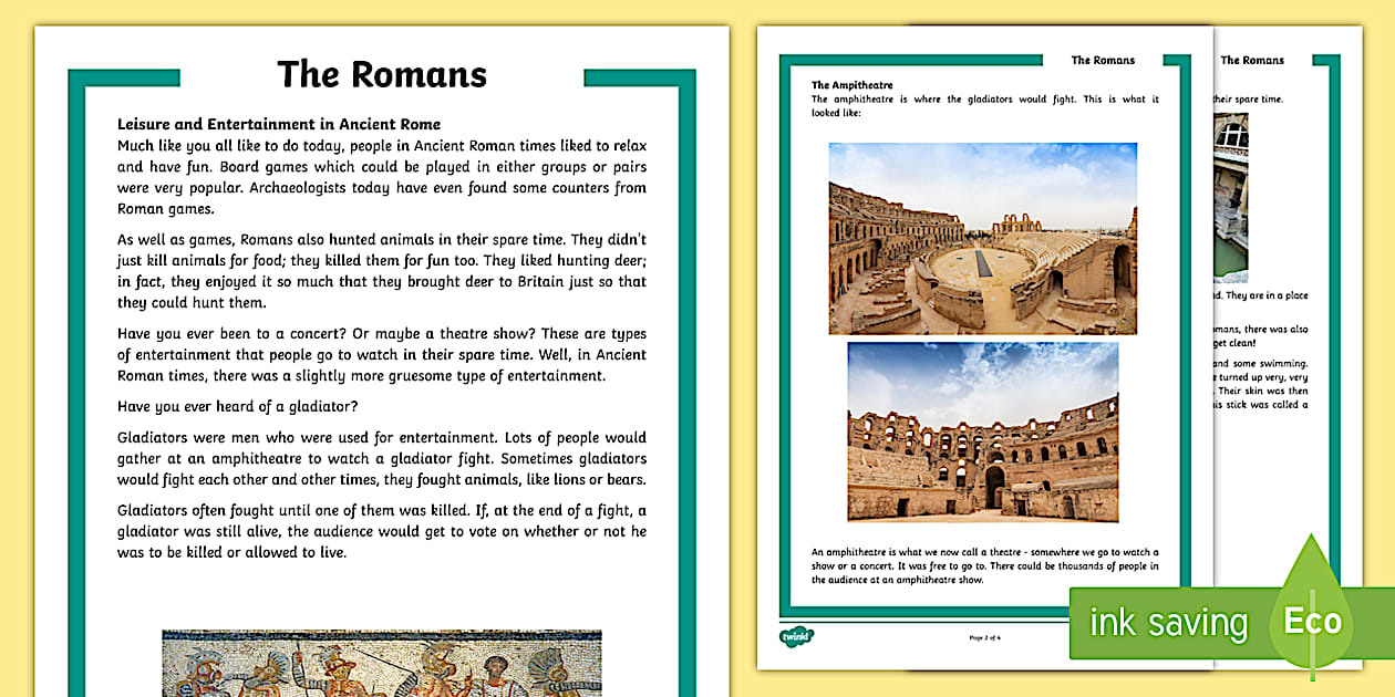 Leisure Activities of the Romans reading comprehension