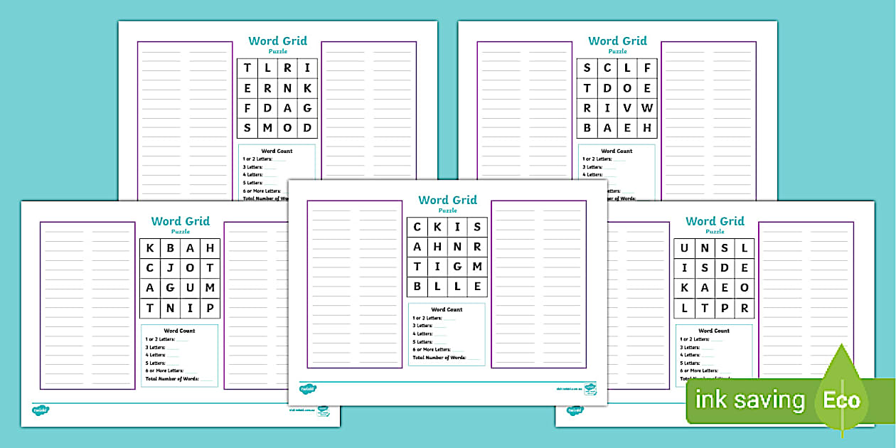 Word Grid Game Word Puzzle Worksheets - English Year 3-4