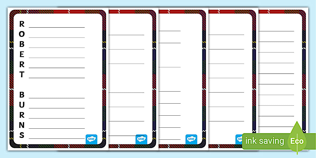 Black and White Robert Burns Acrostic Poem Pack - Twinkl