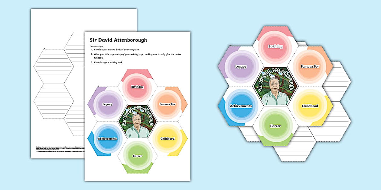 Sir David Attenborough Hexagon Writing Template - Twinkl
