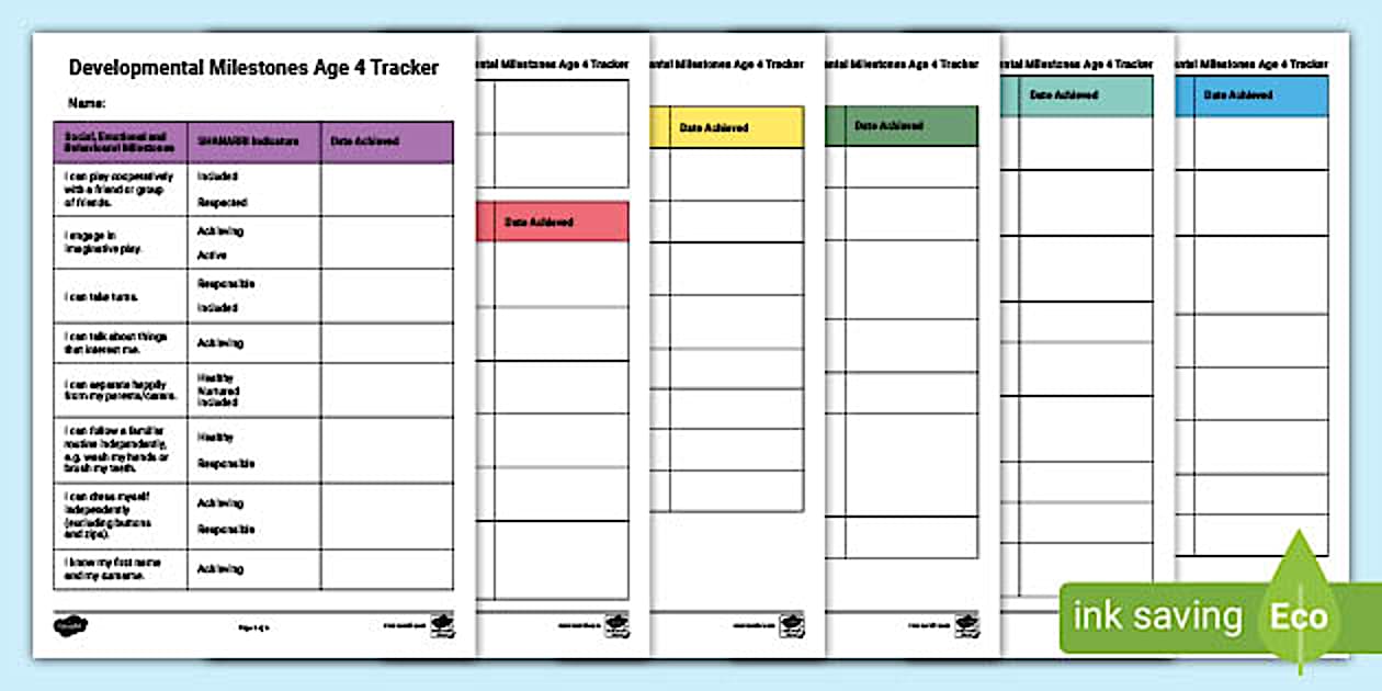 Developmental Milestones Age 4 Tracker (teacher made)