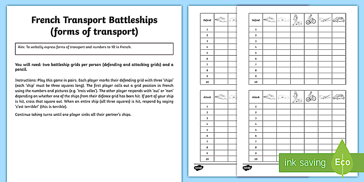 Editable Transport Find and Sink French Board Game - Twinkl