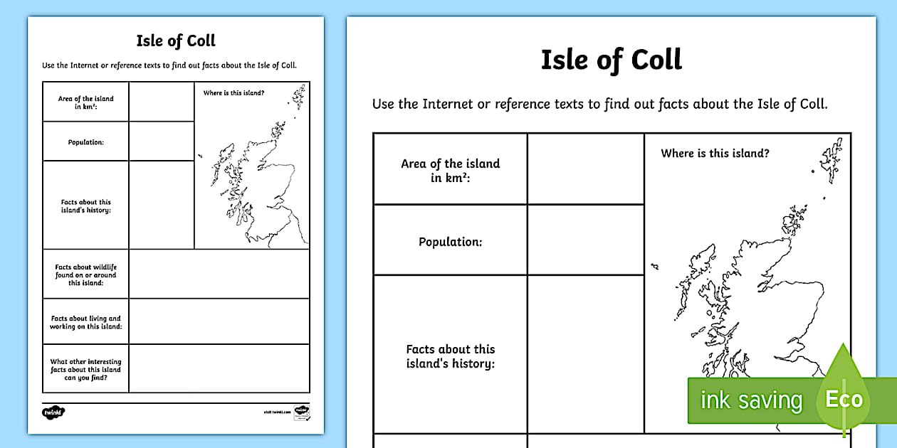 Isle of Coll Research Worksheet / Worksheet (teacher made)