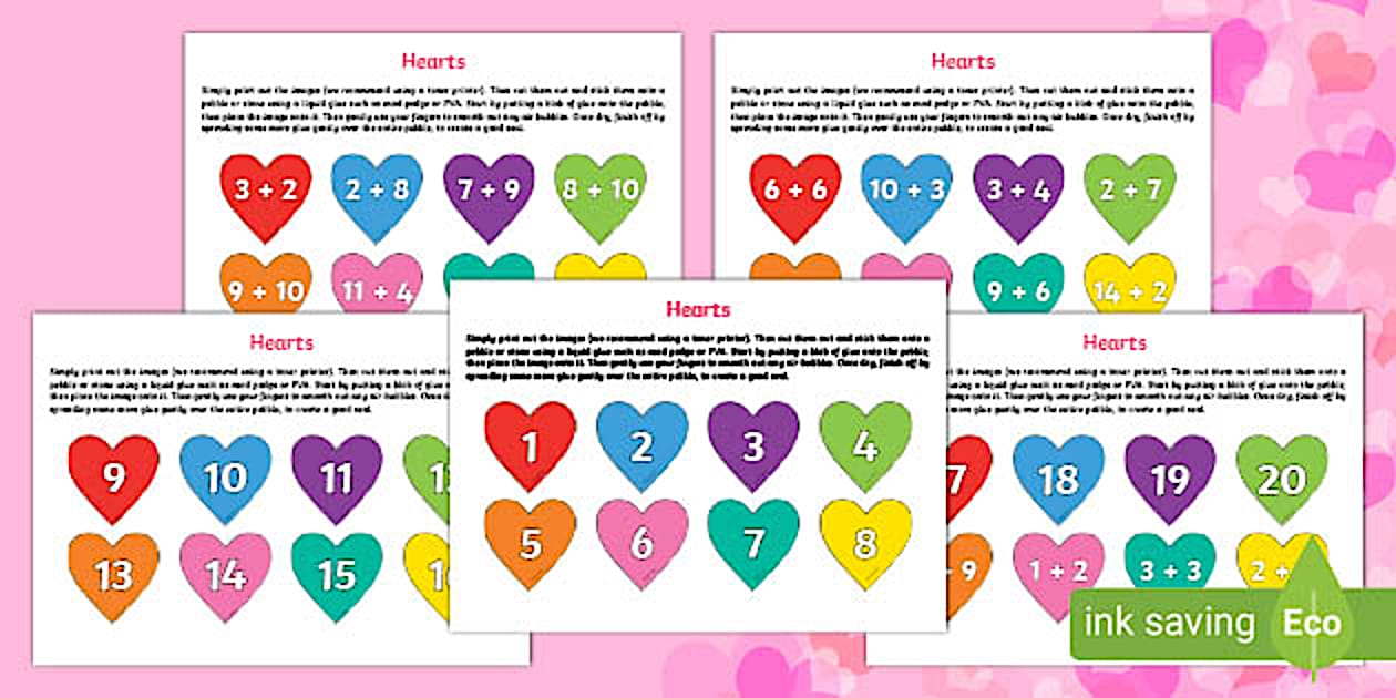 Cursive Number Bonds Matching Hearts within 20 Story Stone Image Cut-Out