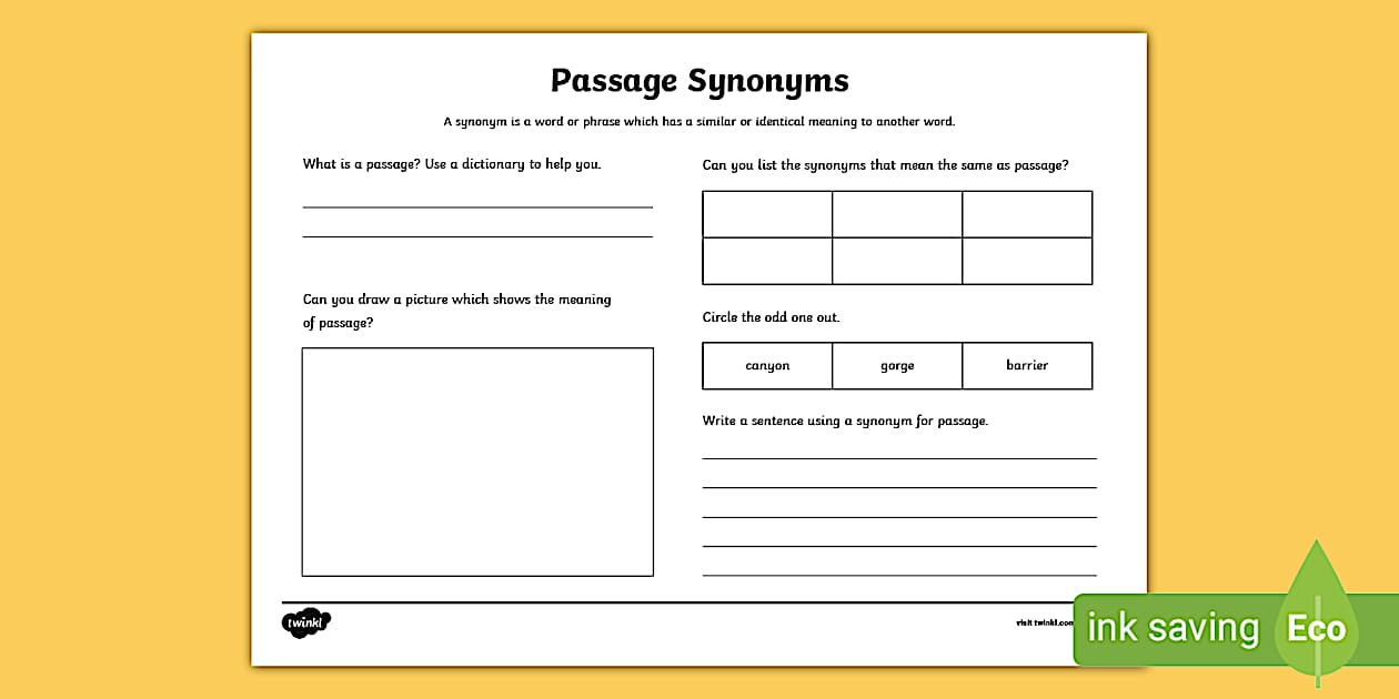 Passage Synonyms Worksheet (Teacher-Made) - Twinkl