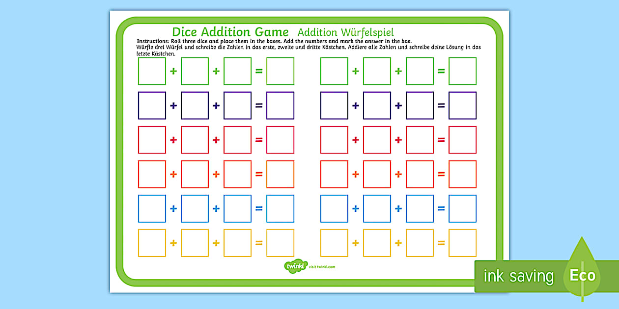 Three Dice Addition Game English/German - Twinkl