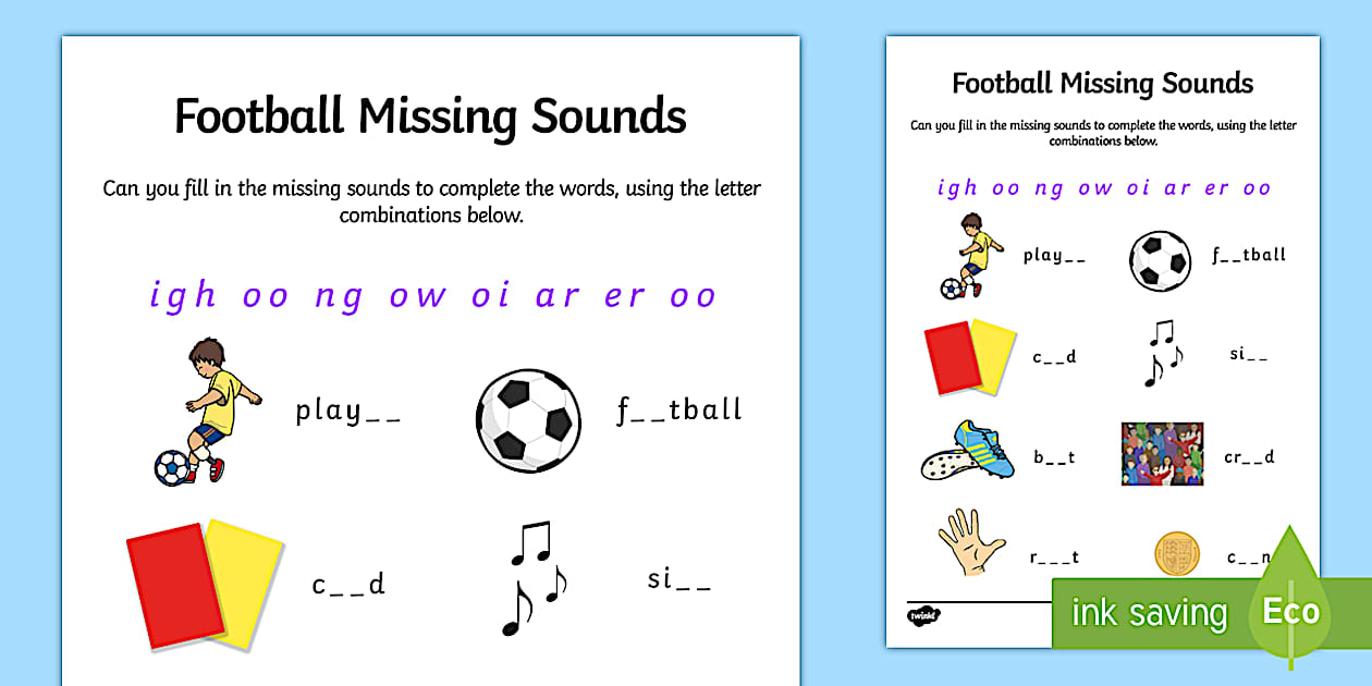 Editable Football Themed Missing Sounds Worksheet - Twinkl