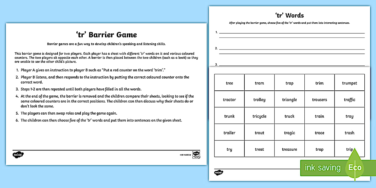'tr' Blend Barrier Game (teacher made) - Twinkl