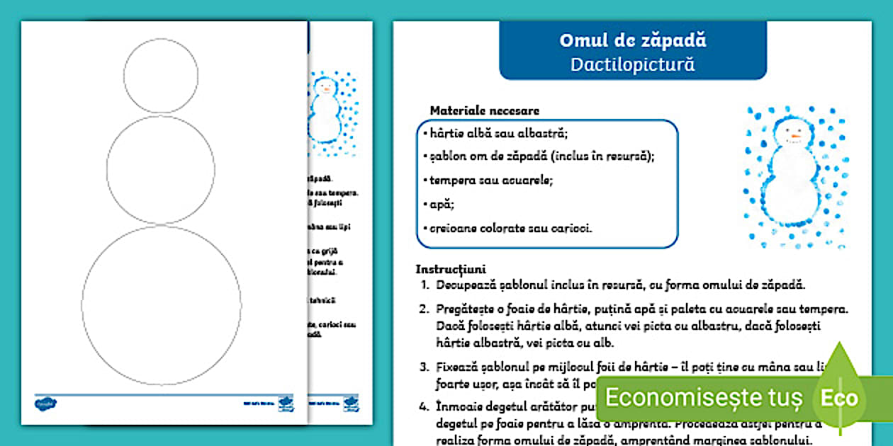 Omul de zăpadă Dactilopictură Grupa mică - Twinkl