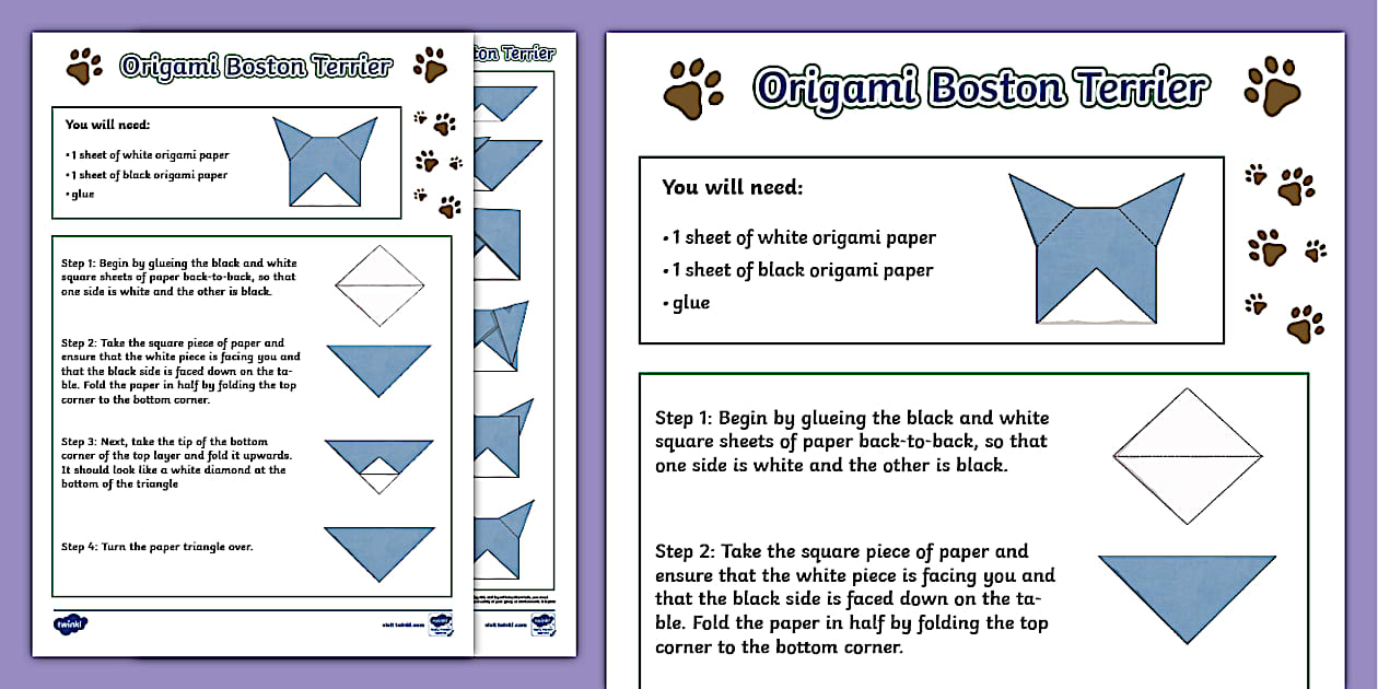 Origami Boston Terrier Craft Instructions (Teacher-Made)