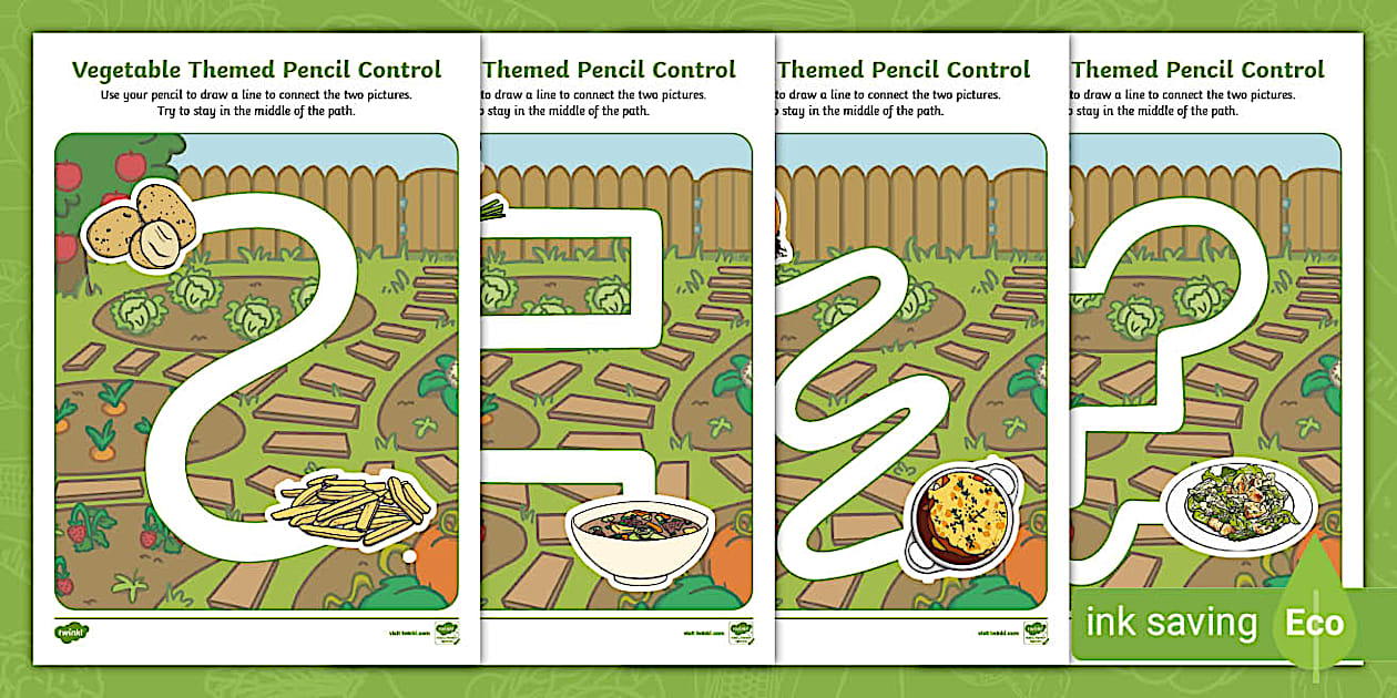 Vegetable Themed Pencil Control Maze Activity Sheets