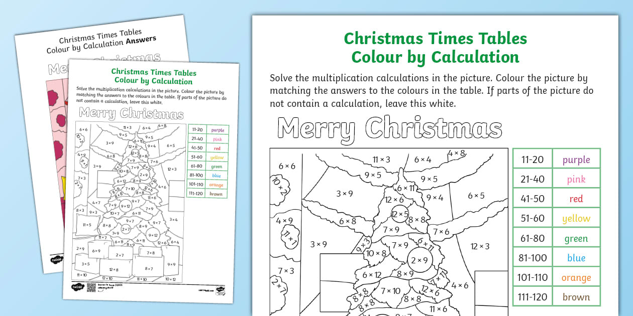 👉 Colour by Times Table Christmas Worksheet - Twinkl