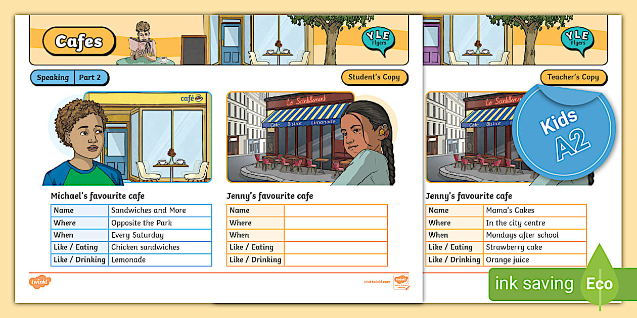 ESL YLE Flyers Speaking Part 2 Worksheet (Cafes) [Kids, A2]