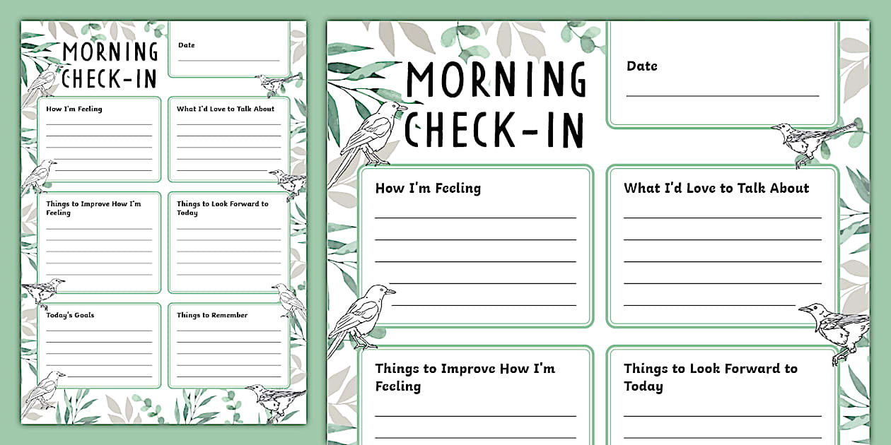 Muted Botanical Themed Magpie Morning Check-In Activity