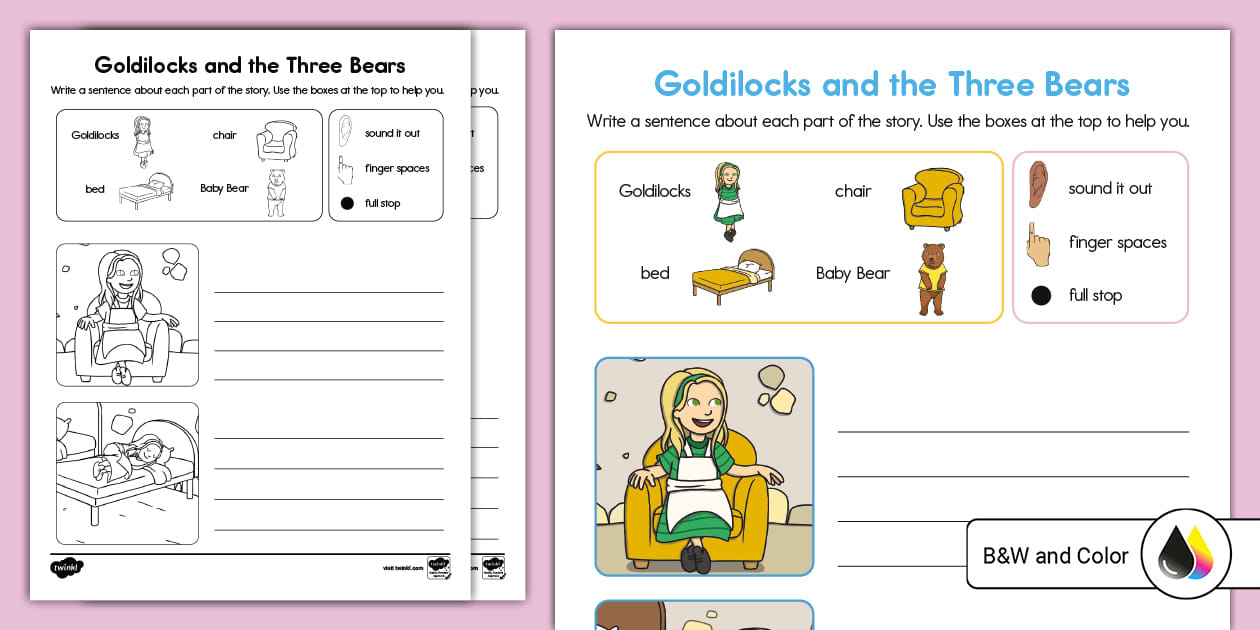 Goldilocks and the Three Bears Writing Worksheet for K-2nd Grade