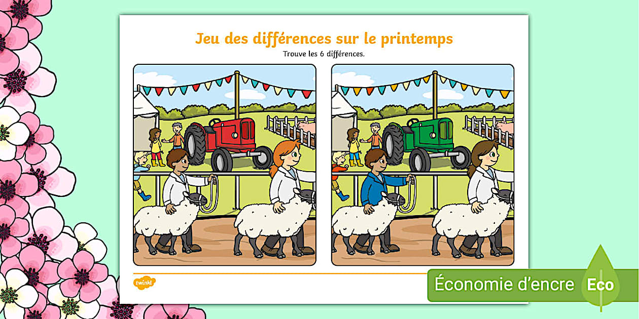 Jeu des différences sur le thème du printemps - Twinkl