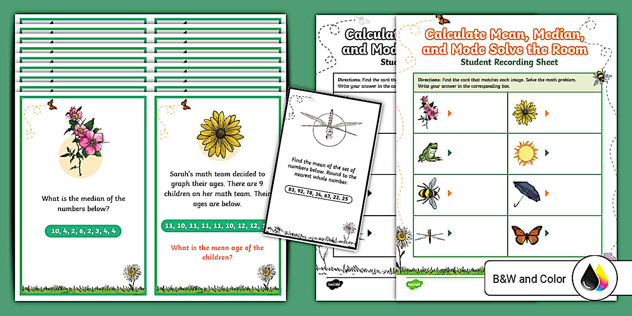 Sixth Grade Calculate Mean, Median, and Mode Solve the Room Spring ...