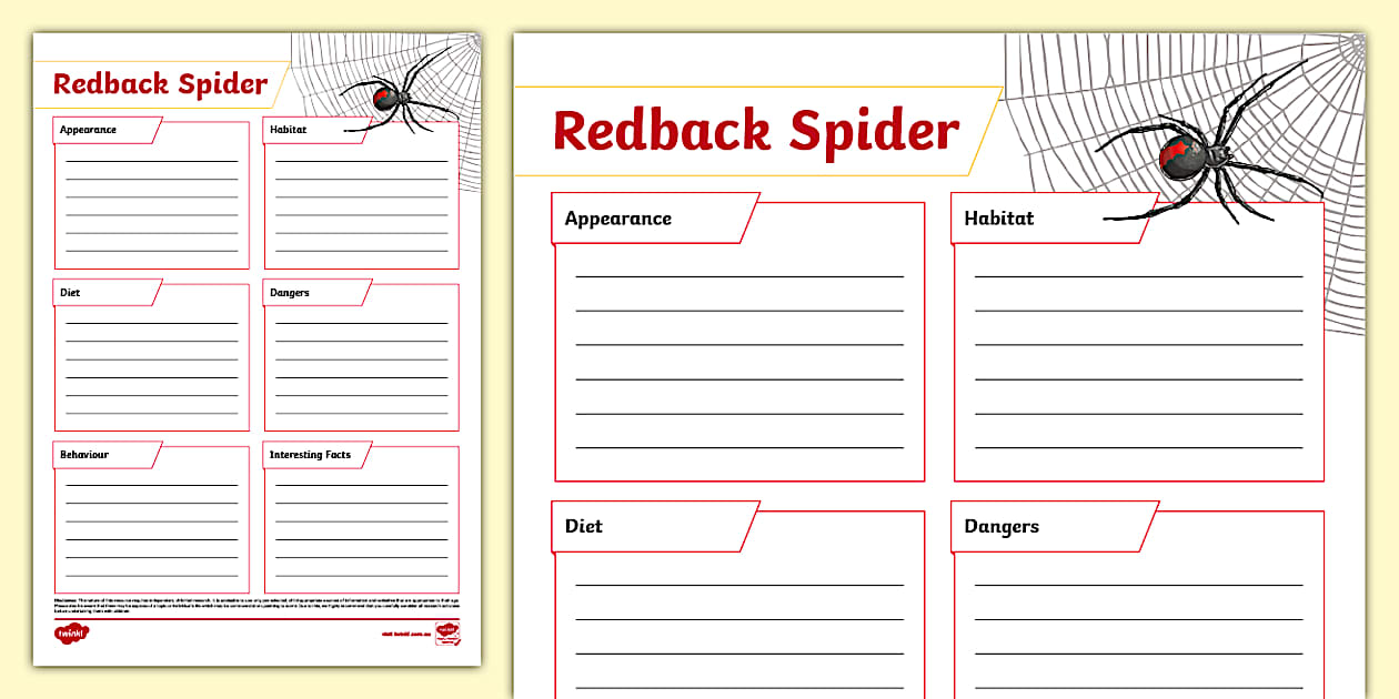 Redback Spider Fact File Template (Teacher-Made) - Twinkl