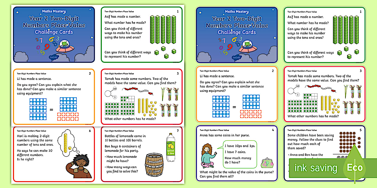 Editable Year 2 Two-Digit Numbers Place Value Maths Mastery Challenge Cards