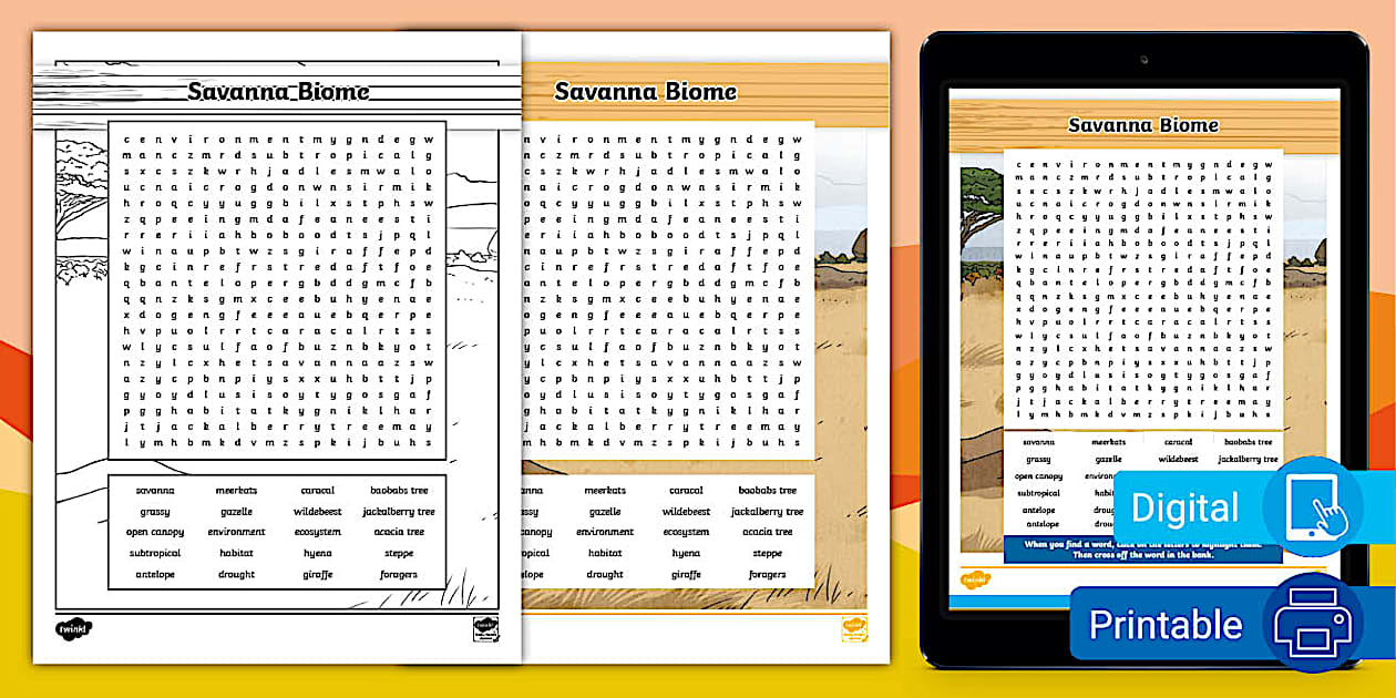 Savanna Word Search for 6th-8th Grade (teacher made)