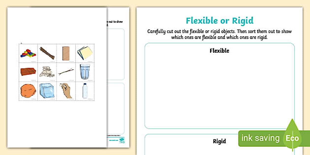 Flexible or Rigid Sorting Worksheet (teacher made) - Twinkl