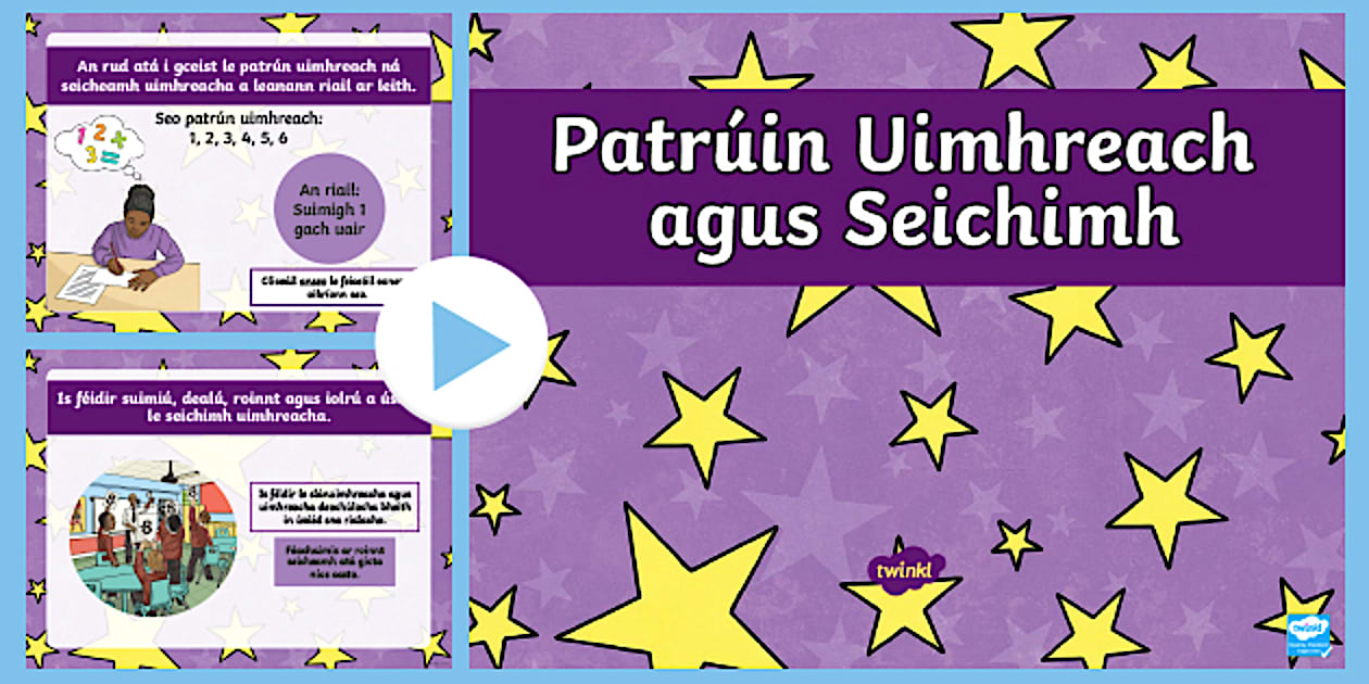 Number Sequences and Patterns PowerPoint Gaeilge - Twinkl