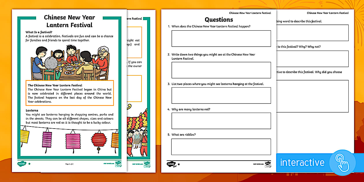 Chinese New Year Lantern Festival Activity Worksheets - Festivals