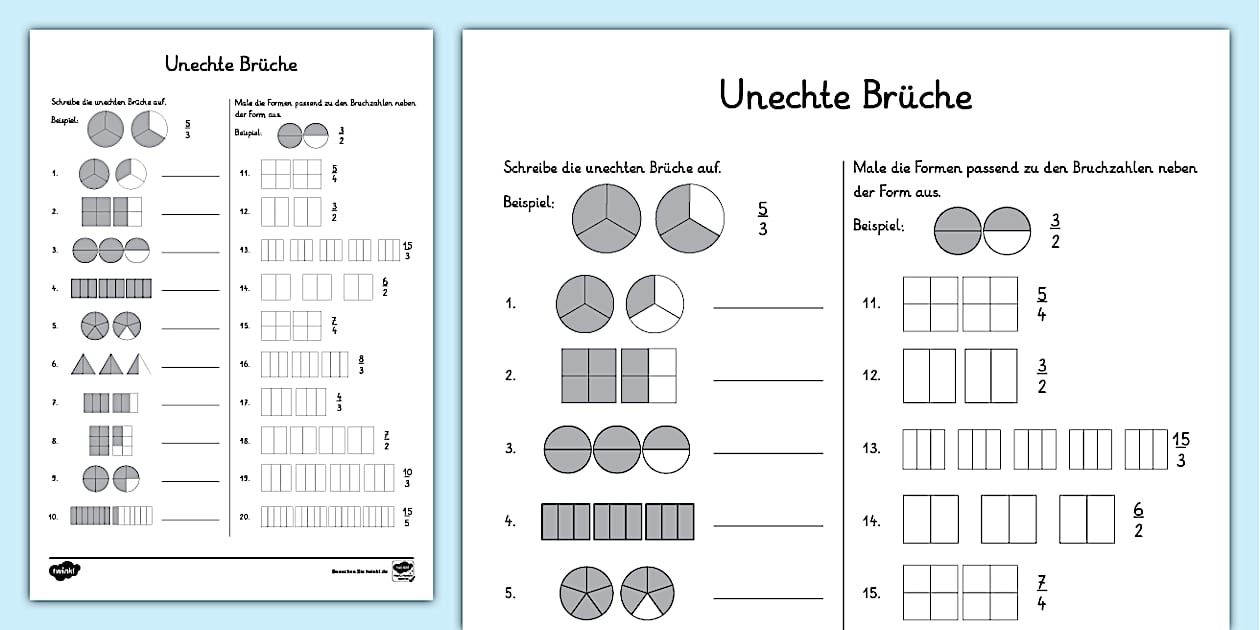 Unechte Brüche - Arbeitsblatt (teacher made) - Twinkl