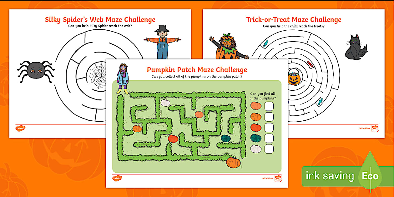 Halloween Pumpkin Patch Maze Pencil Control Activity