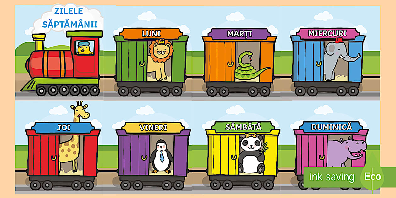 Trenulețul cu zilele săptămânii Planșe - Twinkl
