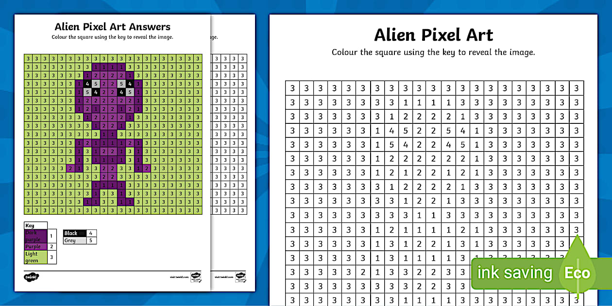 Alien Pixel Art Template (teacher made) - Twinkl